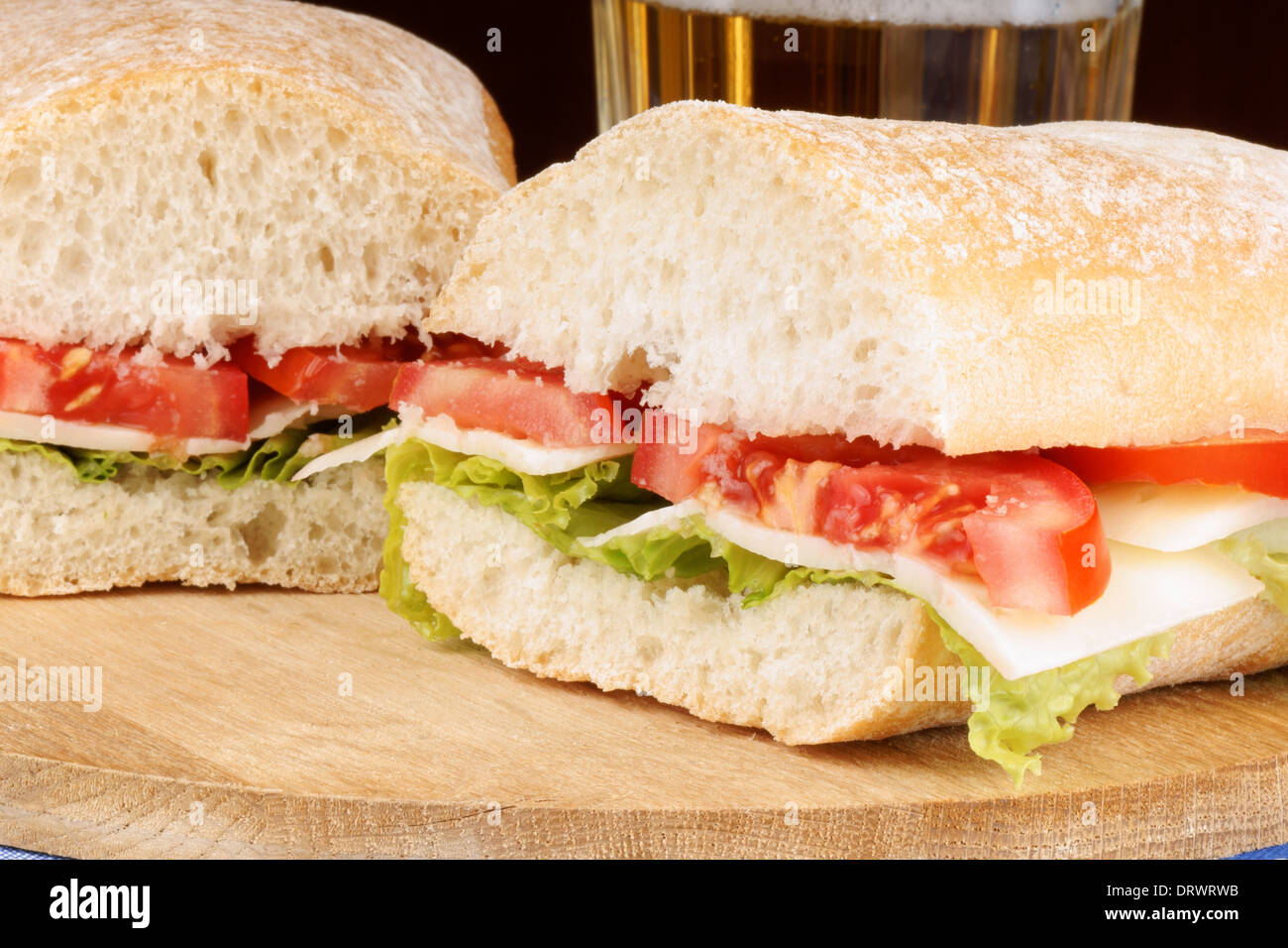 Close-up of an italian panino (sandwich) with freshly baked ciabatta ...
