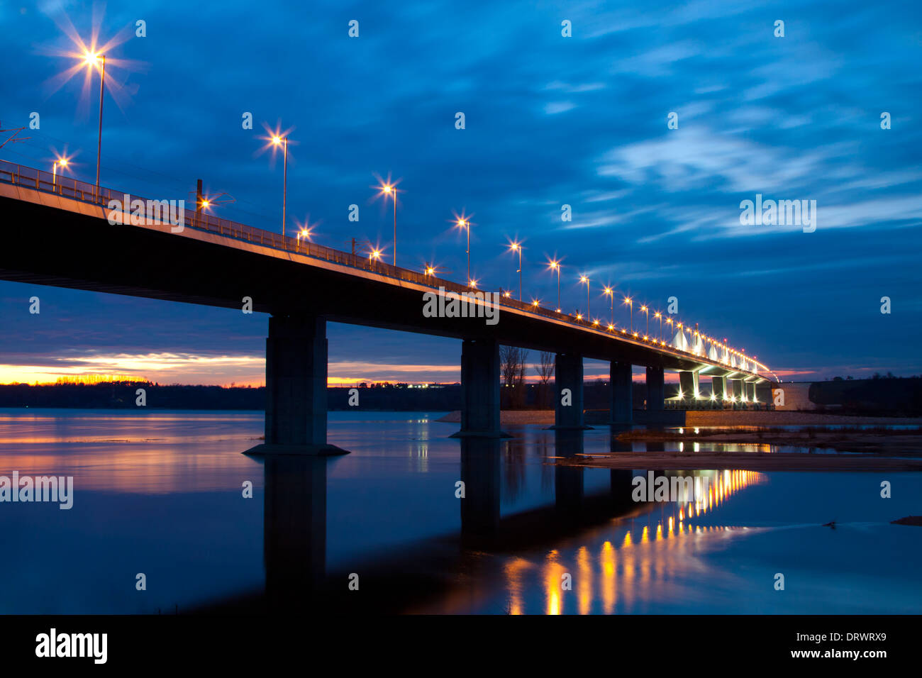 Sunrise over the Danube Bridge 2 between Calafat (Romania) and Vidin ...