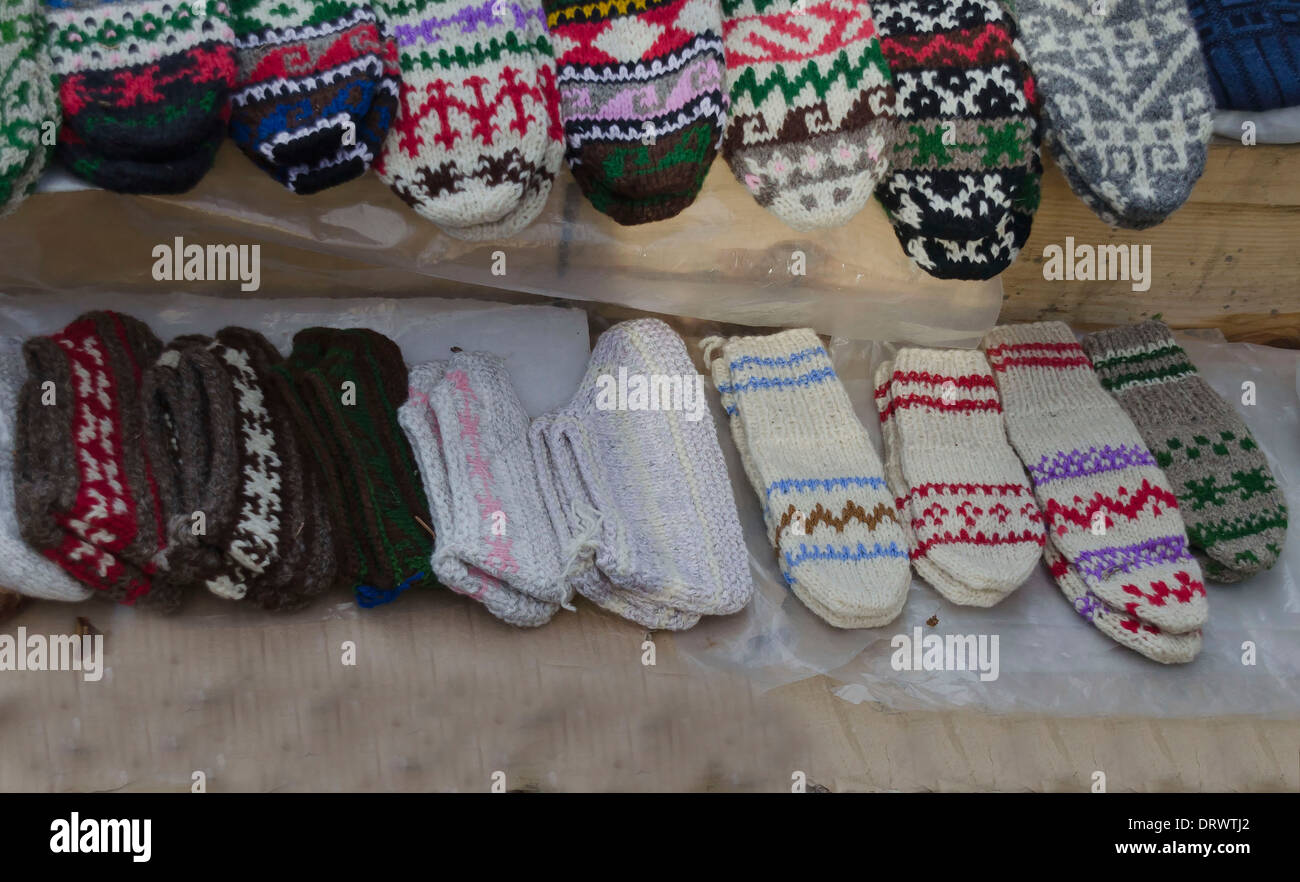 Traditional bulgarian colourful wool bootee and stocking knitted by ...