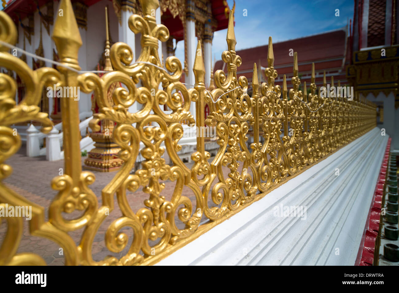 Gold metal fence close up detail, Thai temple, Thailand Stock Photo - Alamy