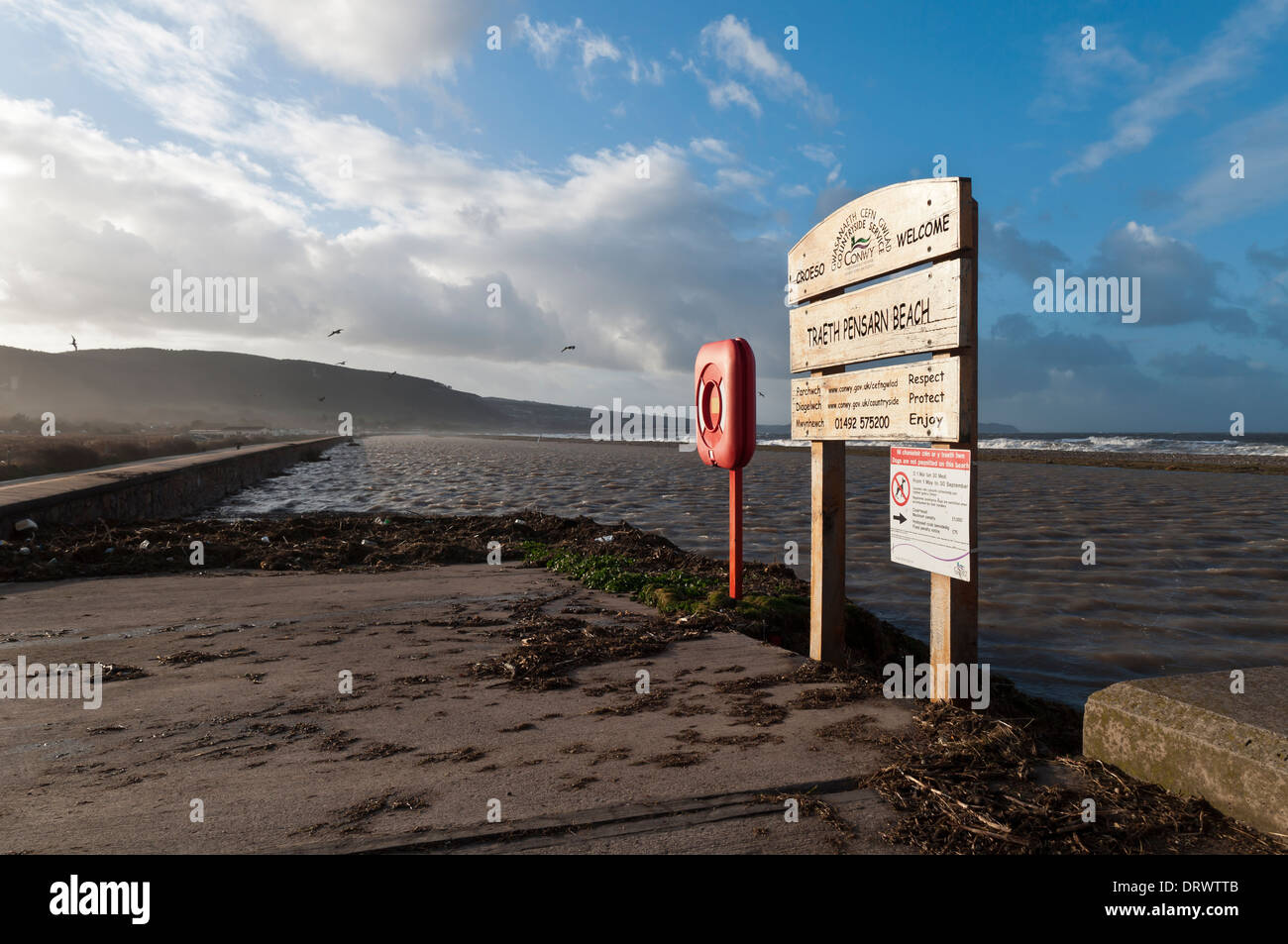 Pensarn beach Abergele North Wales flooded by the sea December 2013 ...