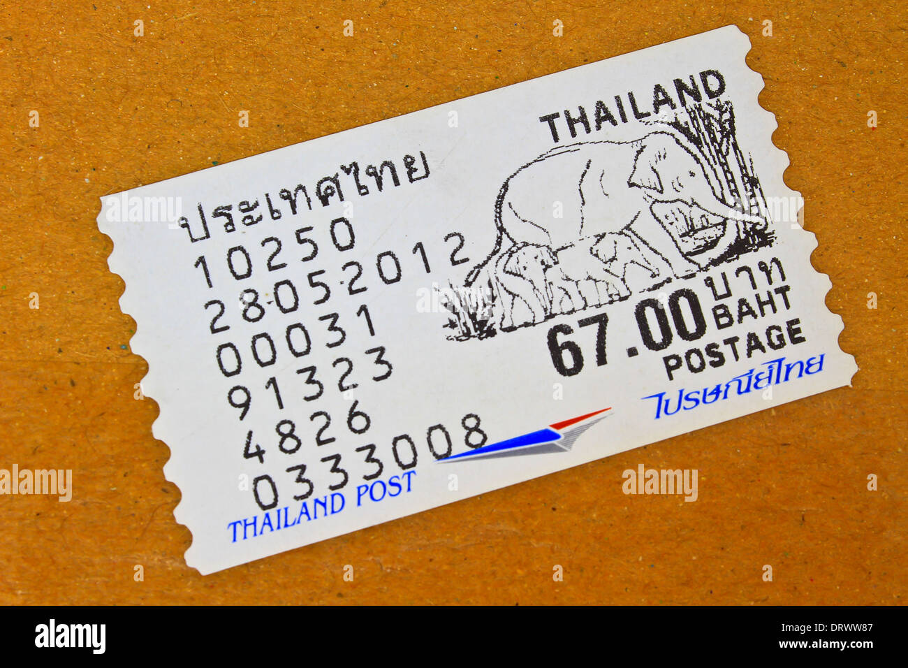 Stamp on the parcel,Thailand post Stock Photo - Alamy