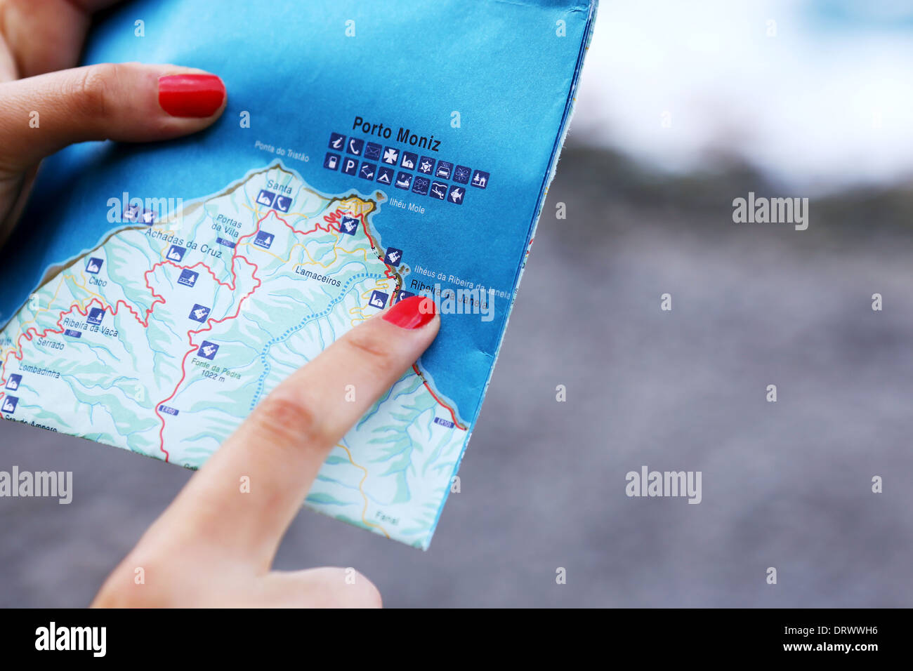 Searching route in a Map Stock Photo - Alamy