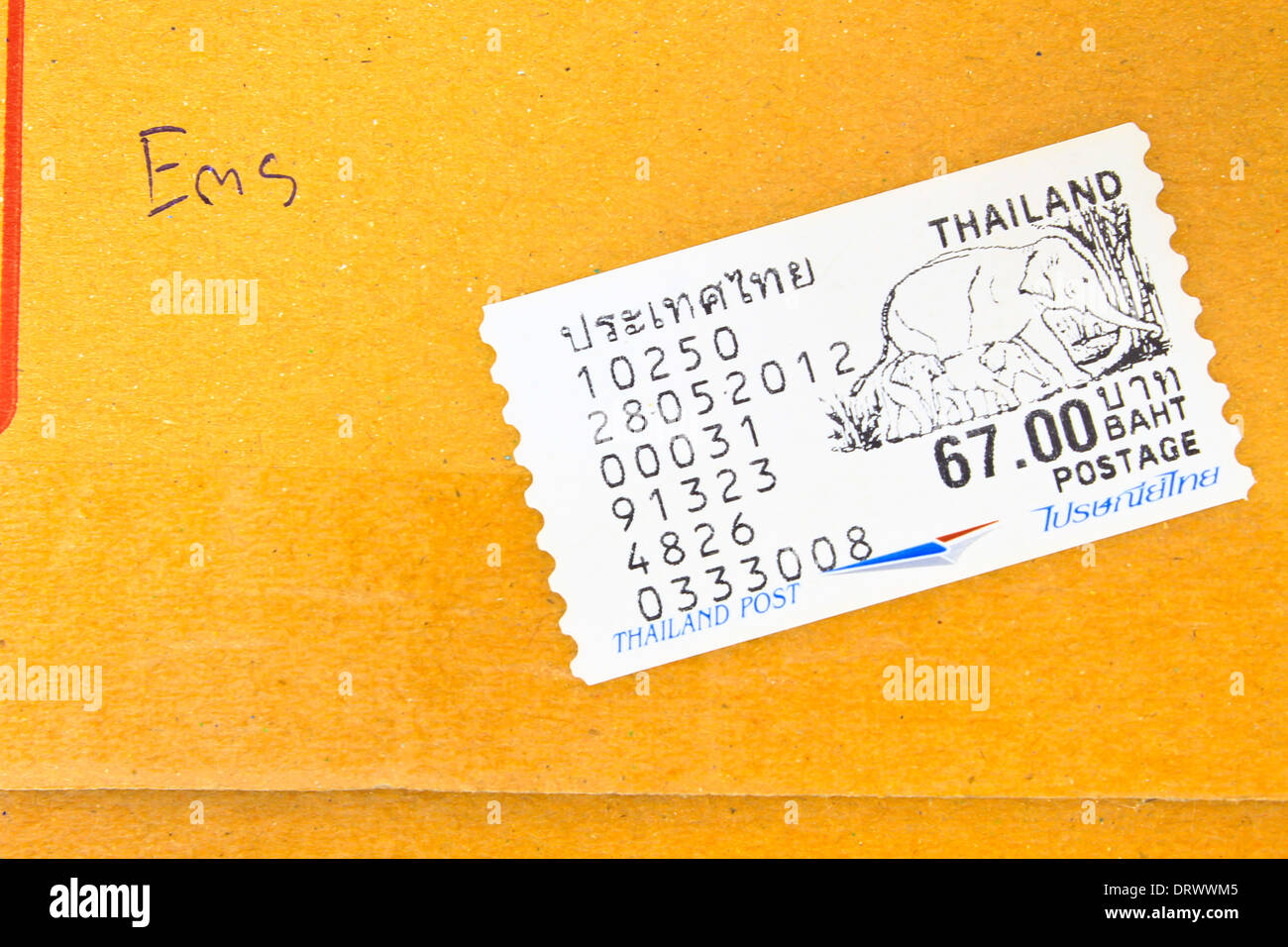Stamp on the parcel,Thailand post Stock Photo - Alamy