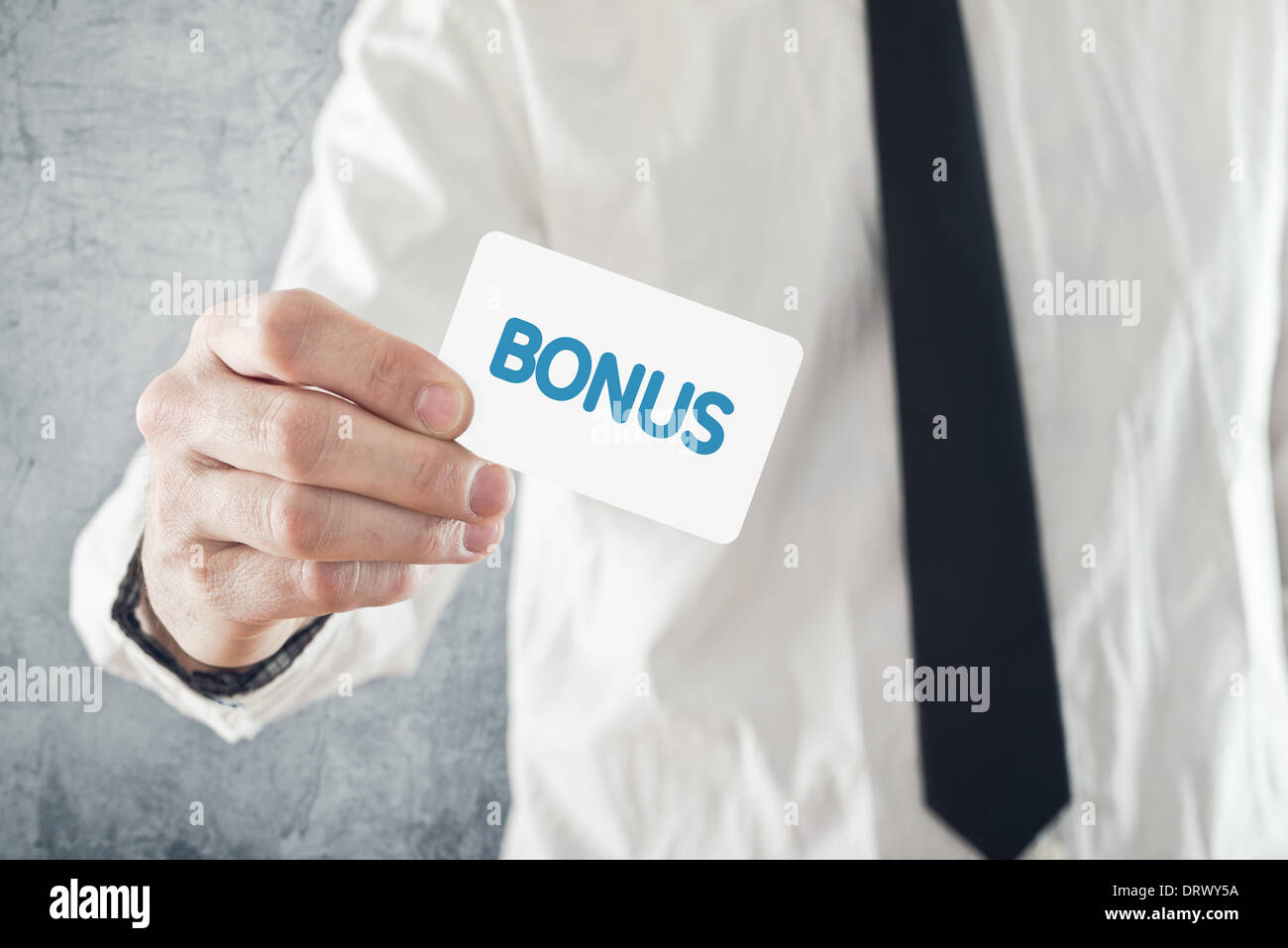 Businessman giving Bonus card. Concept of Bonus pay or any other extra ...