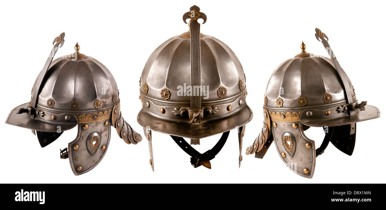 Iron helmet of the medieval knight. Very heavy headdress Stock Photo ...