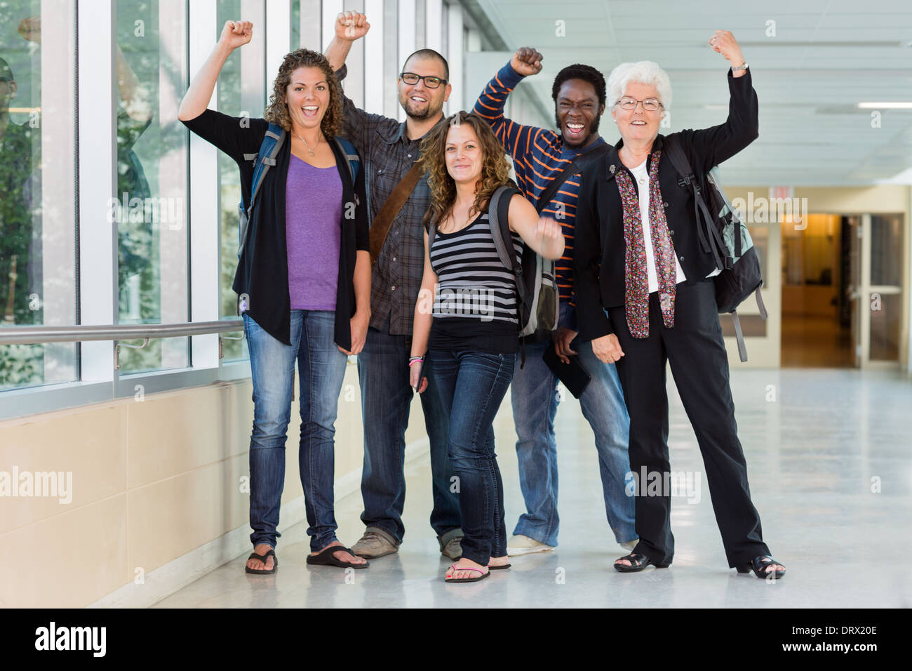 University Students Cheering with Professor Stock Photo - Alamy