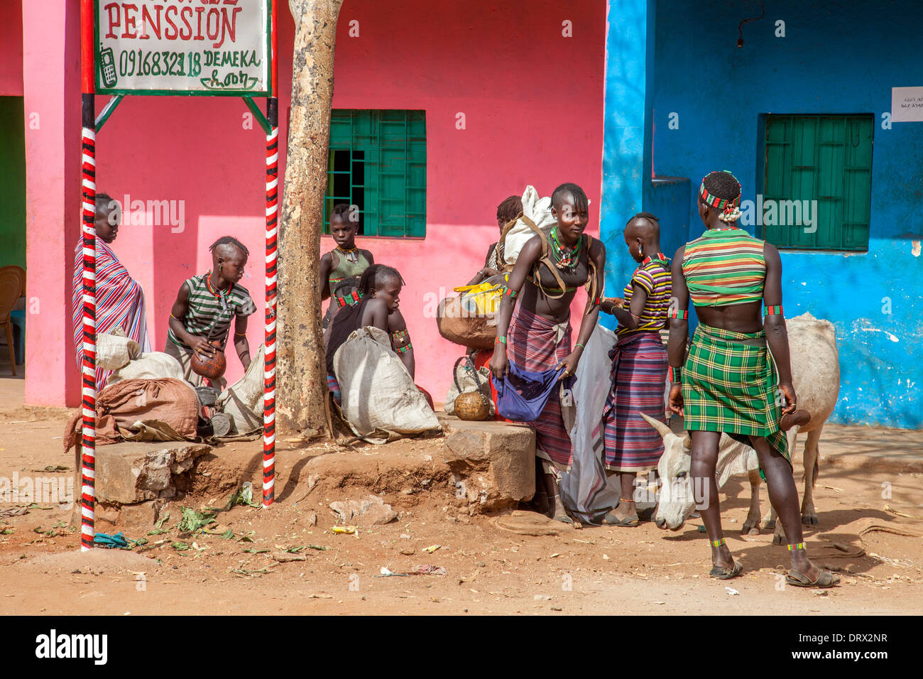 Hamer People In Dimeka Town, Omo Valley, Ethiopia Stock Photo - Alamy