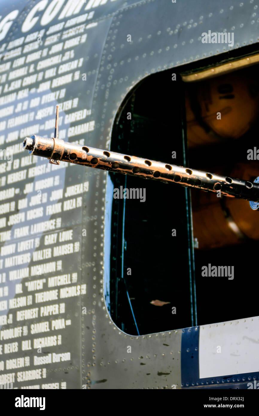 A .5 machine gun in the waist gun position of a WW2 B24 Liberator ...