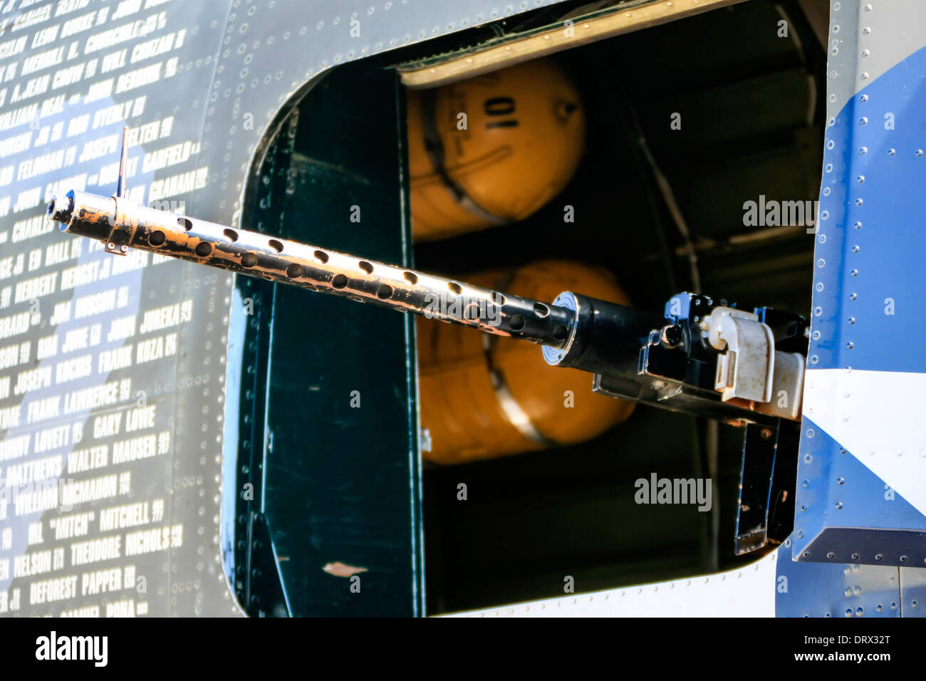 A .5 machine gun in the waist gun position of a WW2 B24 Liberator ...