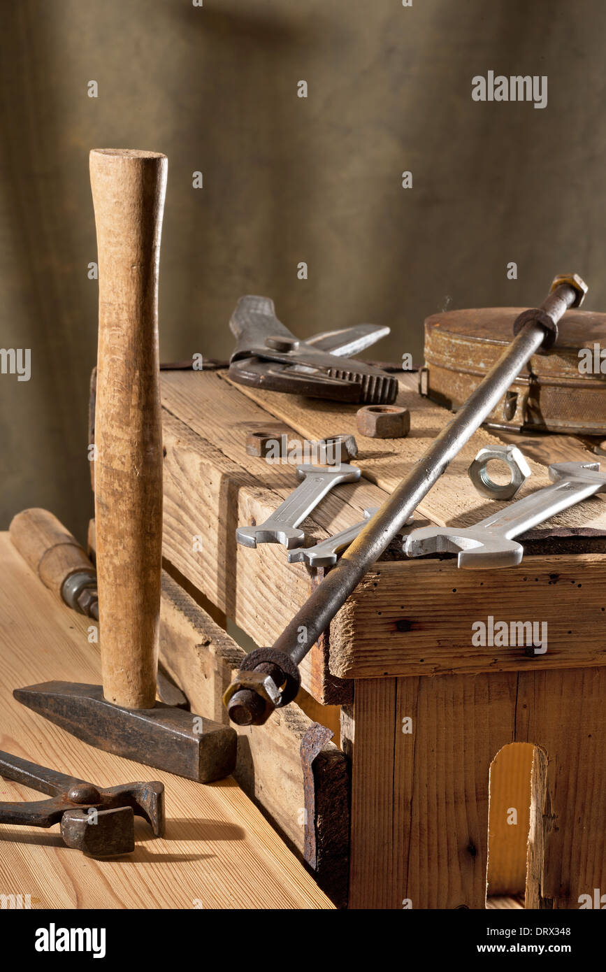 still life with old tools in the workroom Stock Photo - Alamy