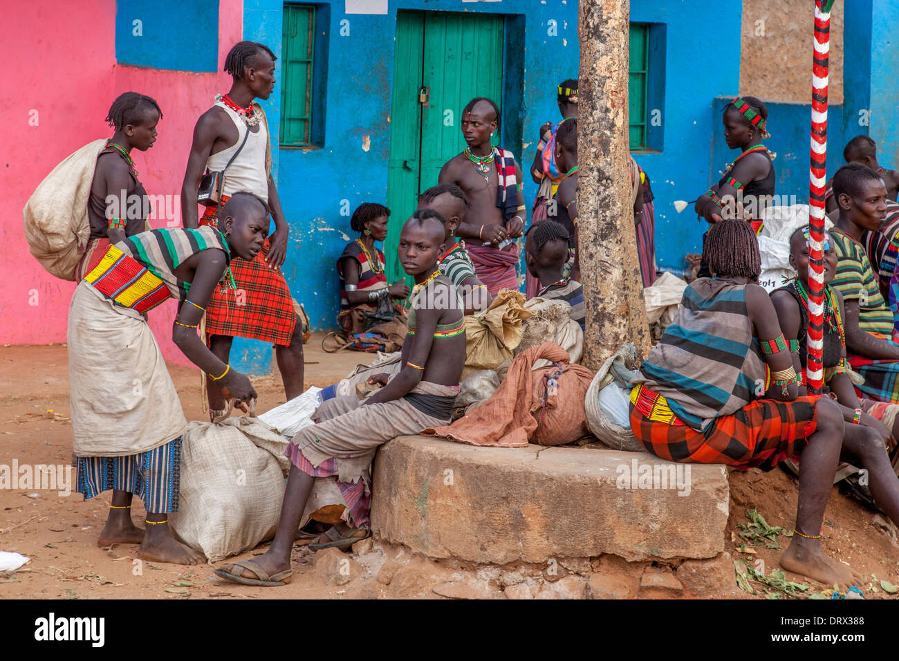 Hamer People In Dimeka Town, Omo Valley, Ethiopia Stock Photo - Alamy