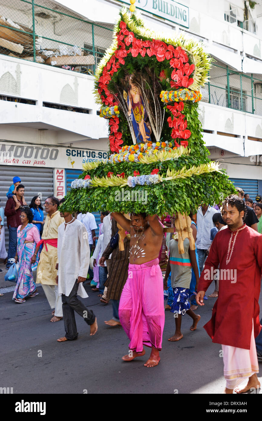 Devotee of the Lord Muruga carrying the Cavadee during the Thaipoosam ...