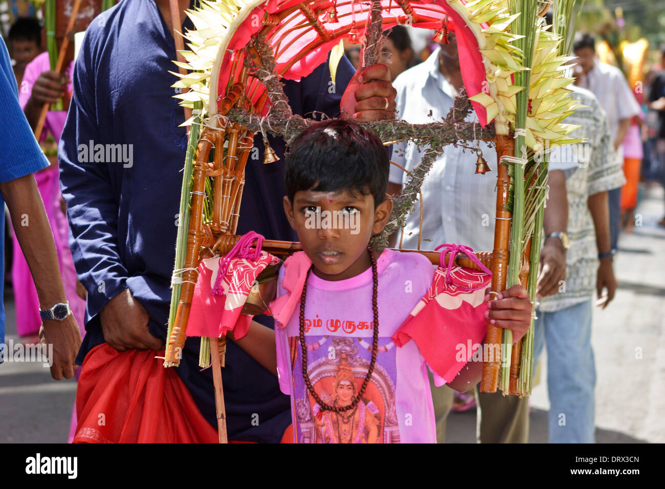 Young devotee of the Lord Muruga carrying the Cavadee during the ...