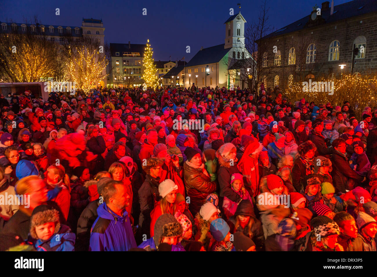 People watching celebrations outside, Christmas time, Reykjavik ...