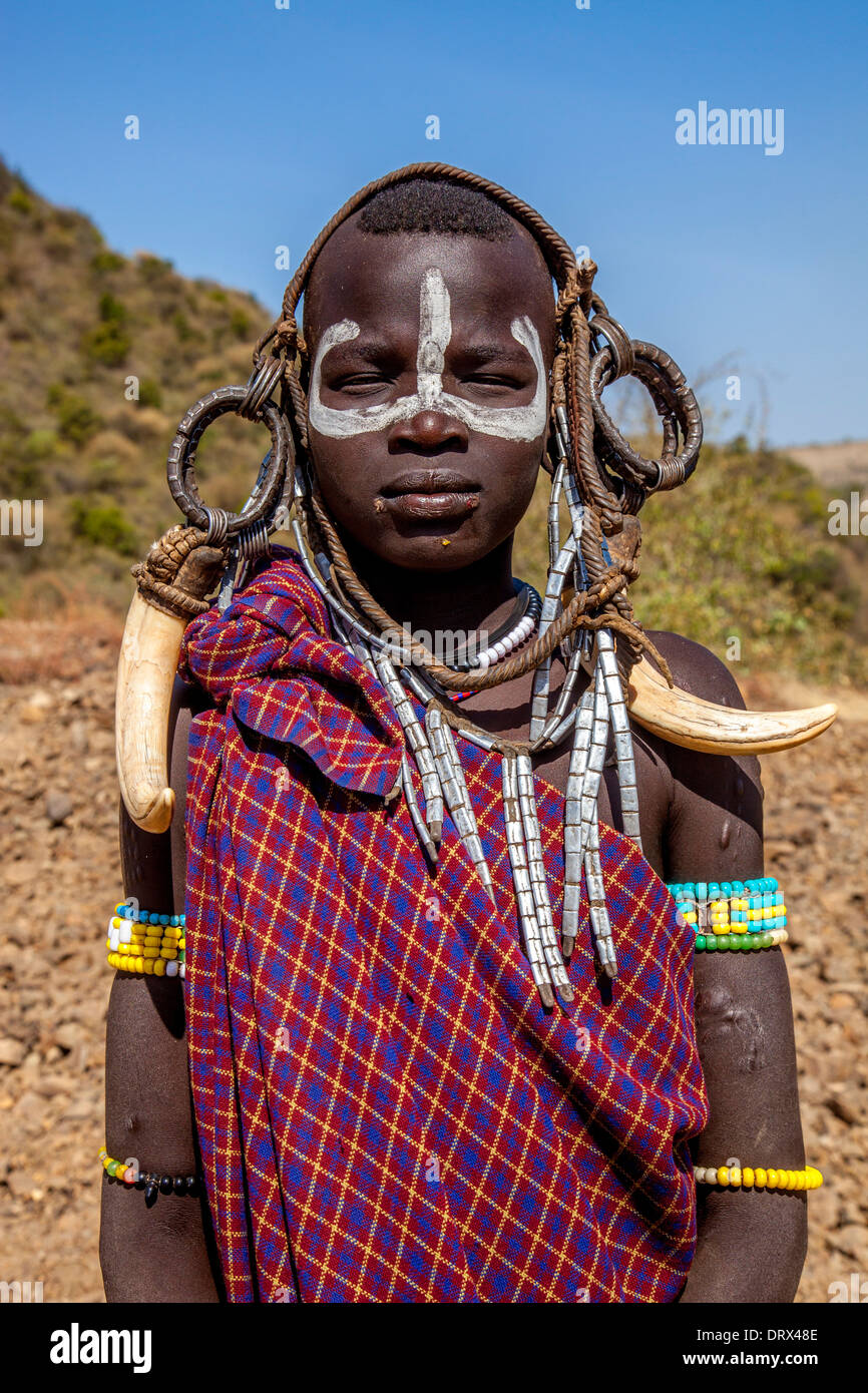 Portrait Of A Mursi Boy, Mursi Tribal Village, The Omo Valley, Ethiopia ...