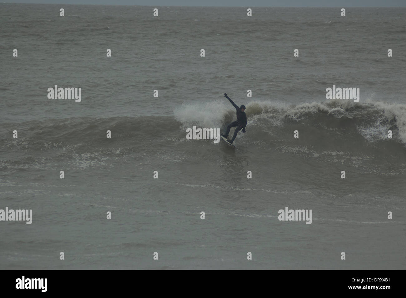 Some adventurous surfers taking advantage of the high tide swell on ...