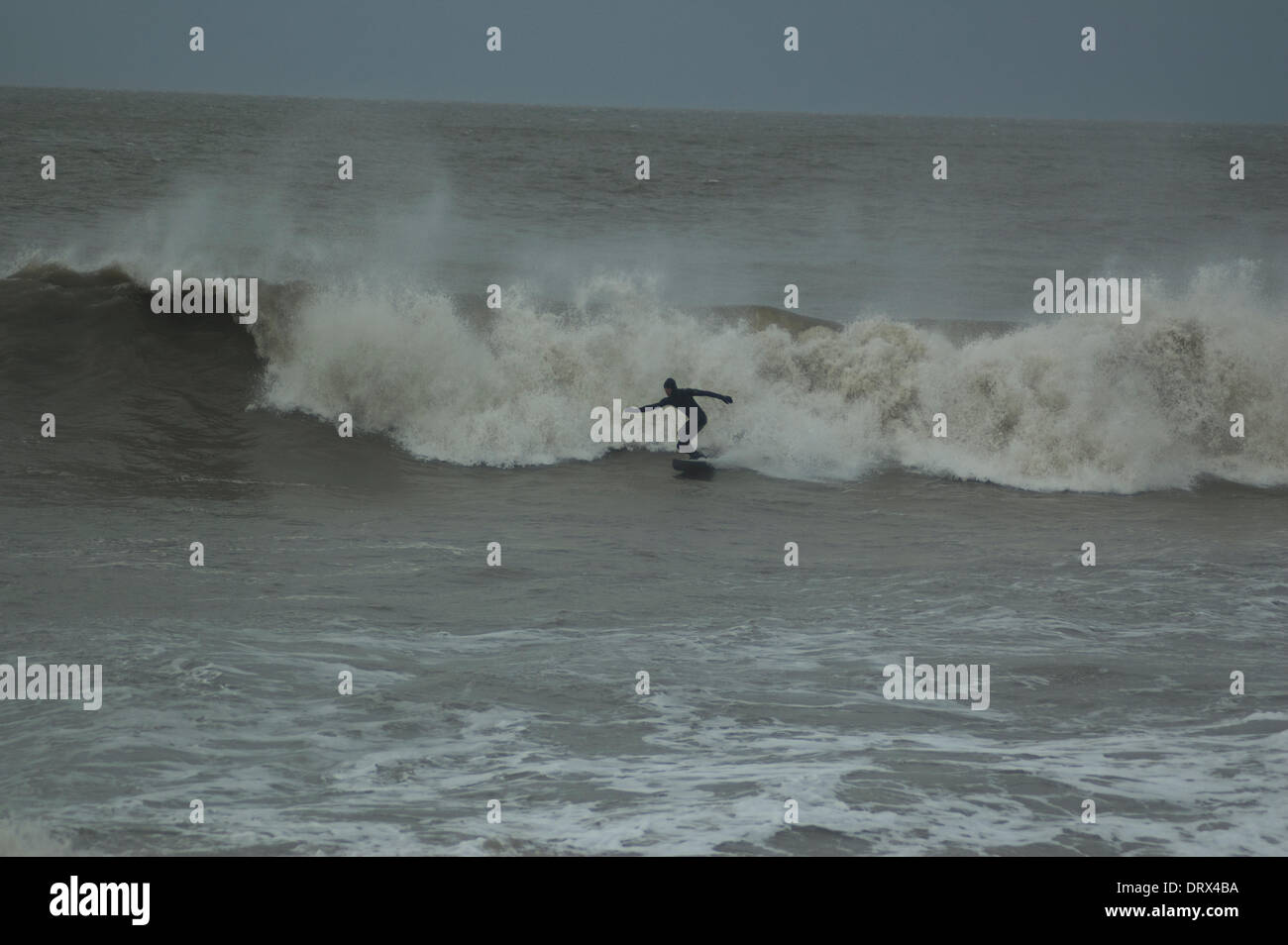 Some adventurous surfers taking advantage of the high tide swell on ...