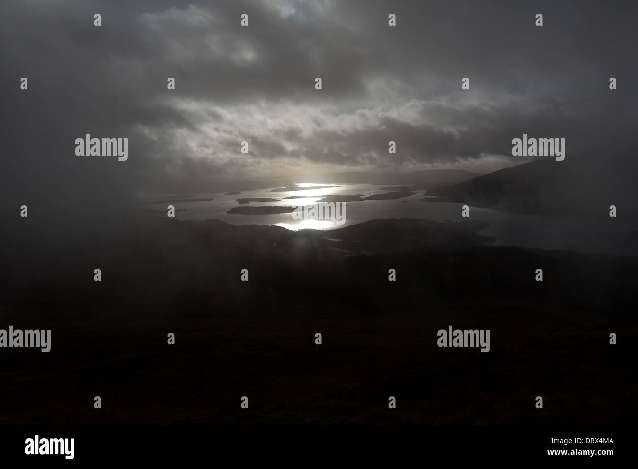 Area of Loch Lomond, Scotland. Dramatic cloudy aerial view of Loch ...
