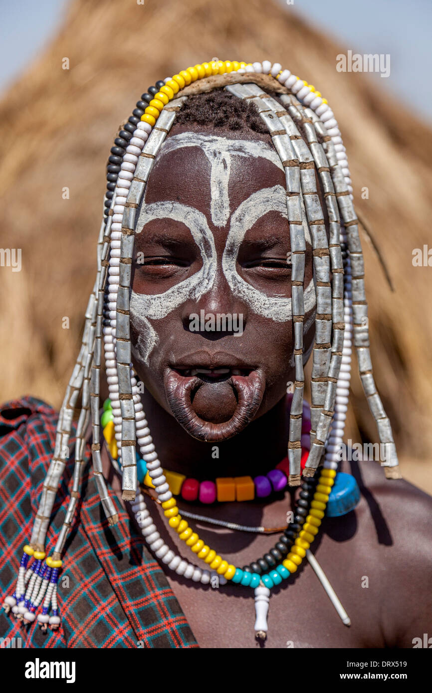 Portrait Of A Mursi Woman, Mursi Tribal Village, The Omo Valley ...