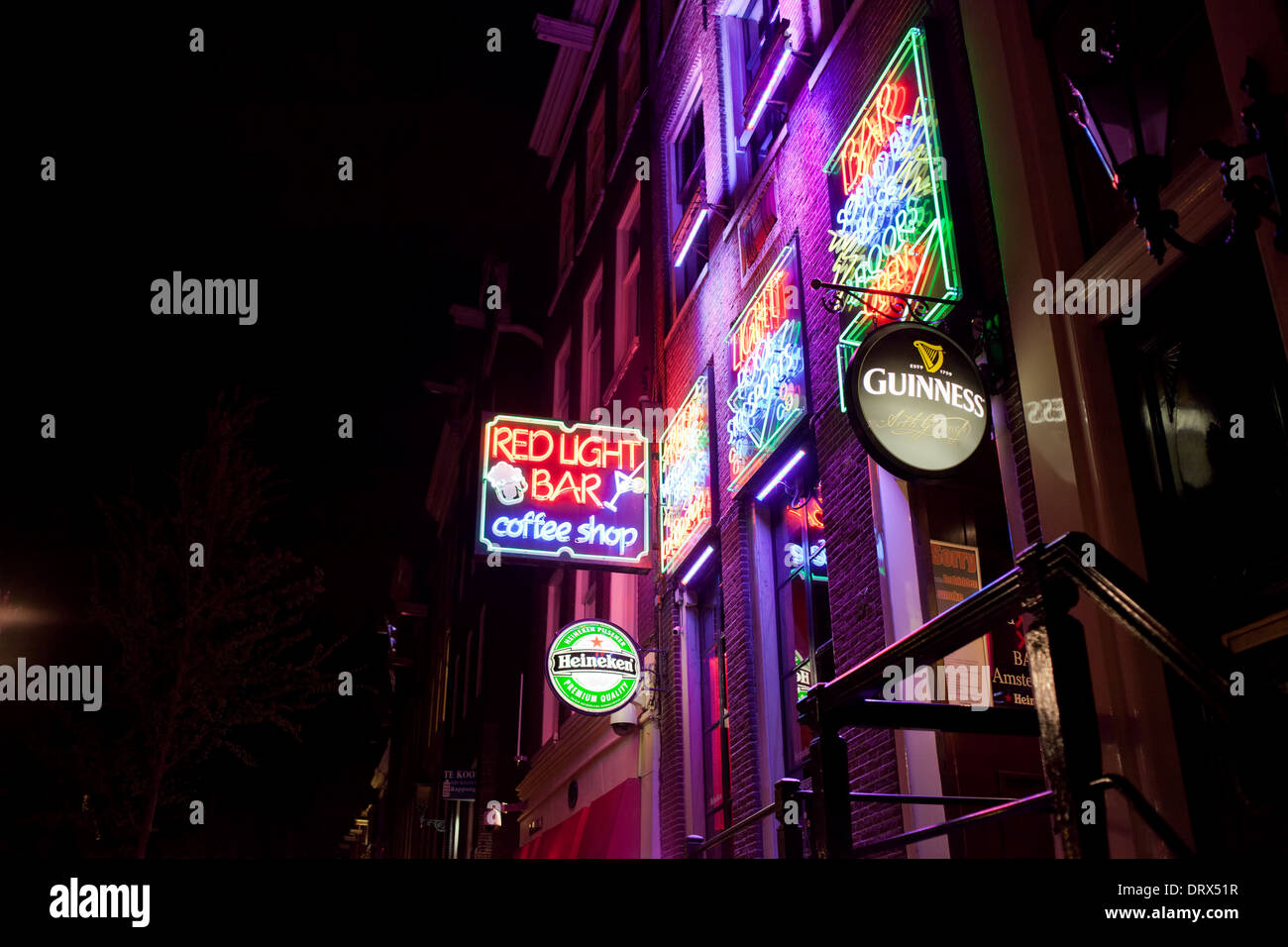 Neons in Red Light District in the evening, city of Amsterdam, Holland ...