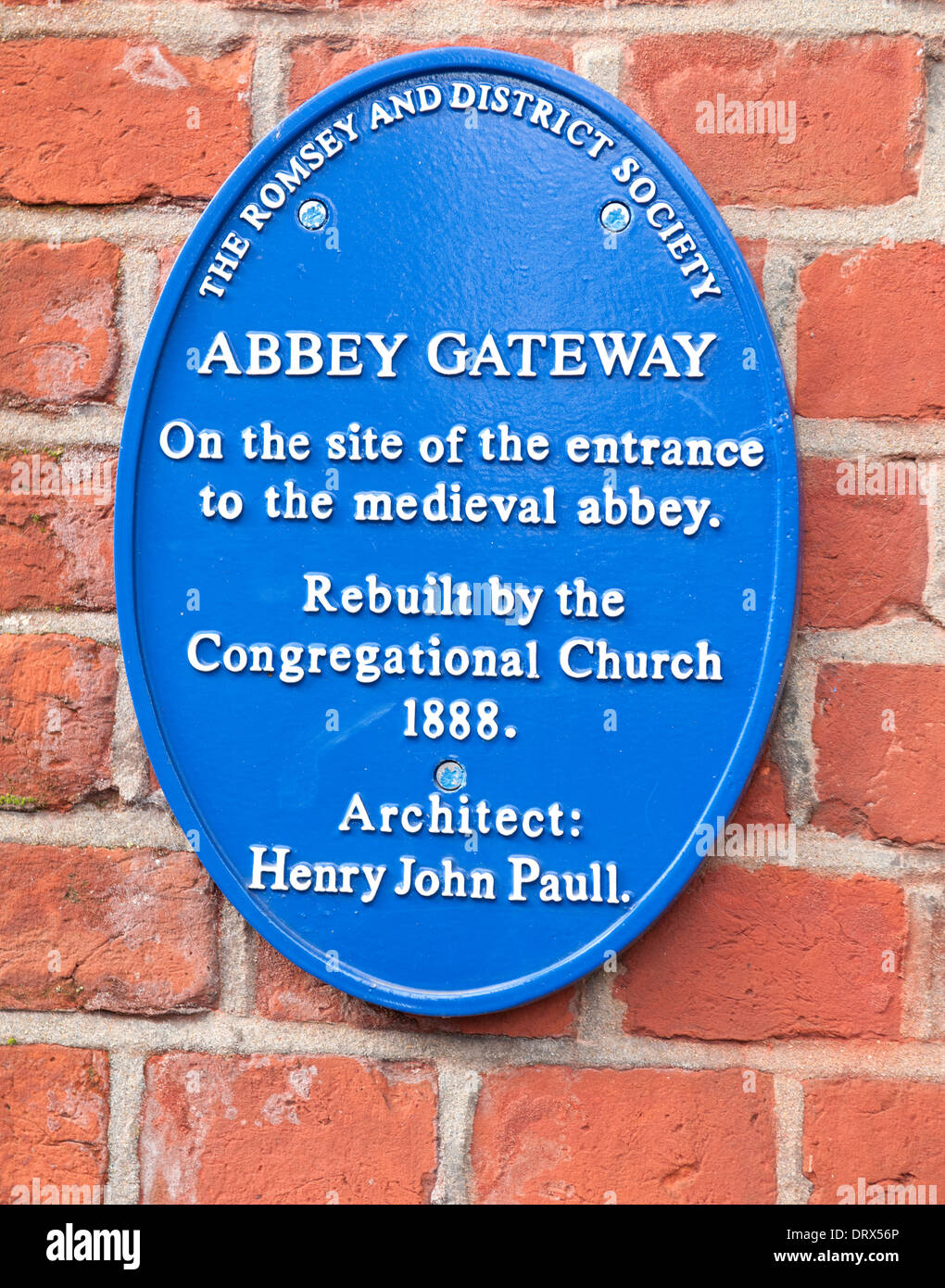 Blue plaque at Abbey Gate, The Abbey, Romsey, Hampshire, England, UK ...