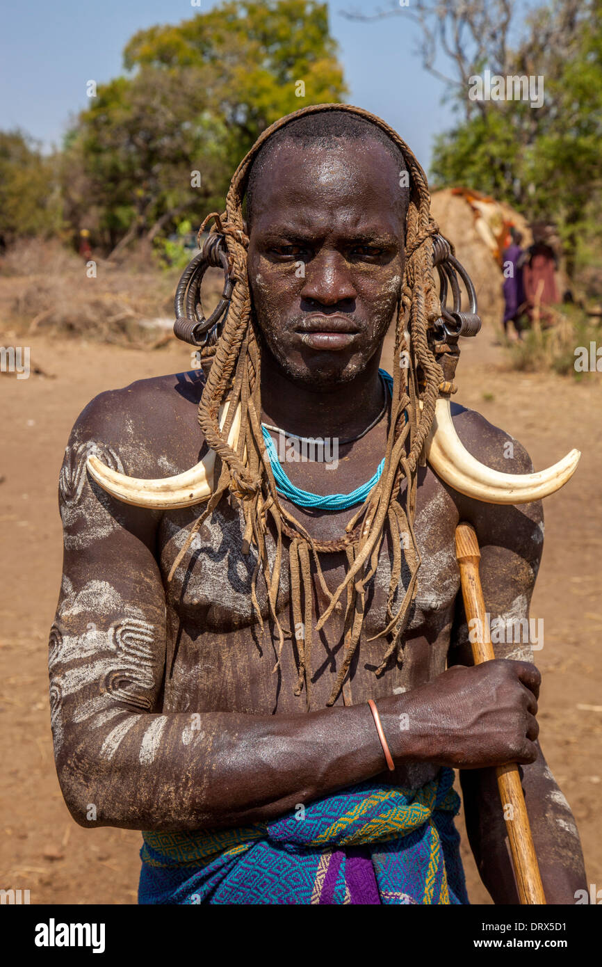 Portrait Of A Mursi Man, Mursi Tribal Village, The Omo Valley, Ethiopia ...