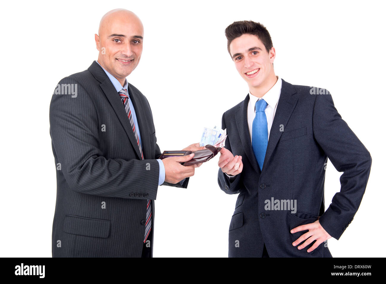Businessman giving money another businessman hi-res stock photography ...