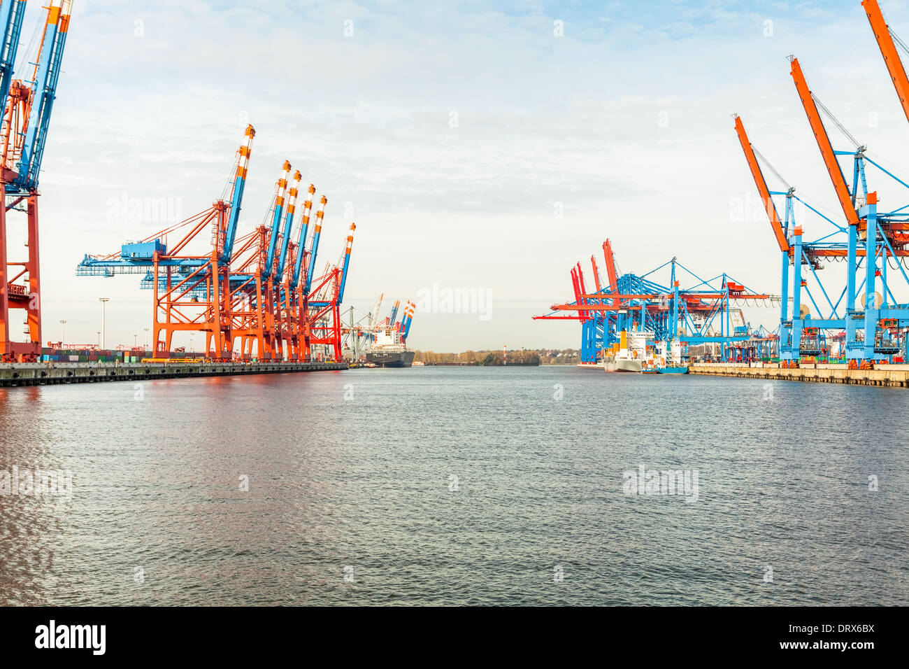 Deserted port terminal in a harbour for loading and offloading cargo ...