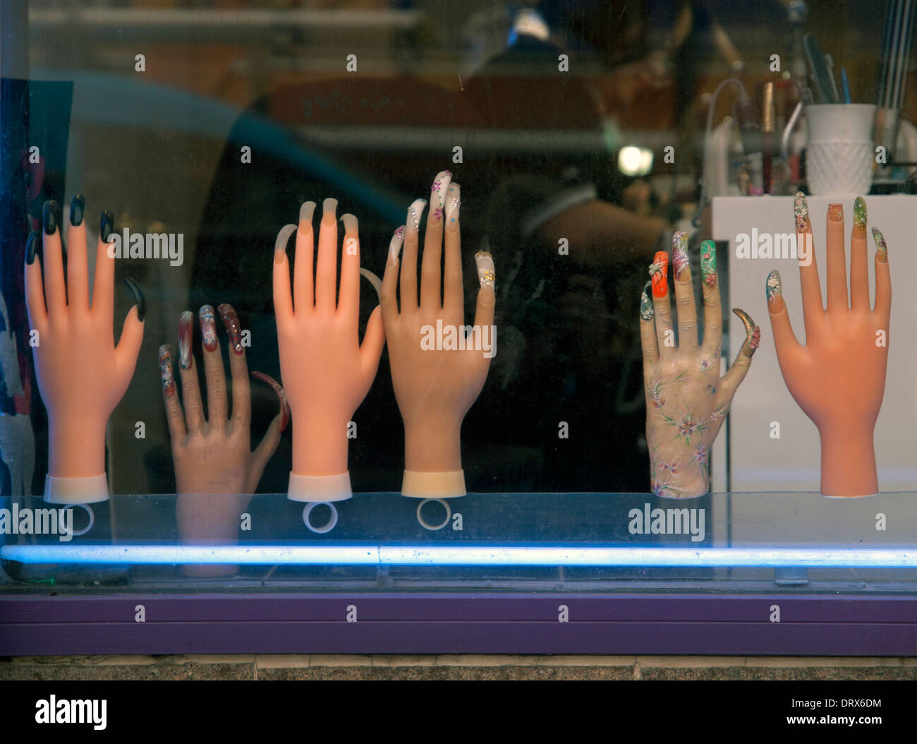 A window display in a Brighton nail bar Stock Photo - Alamy