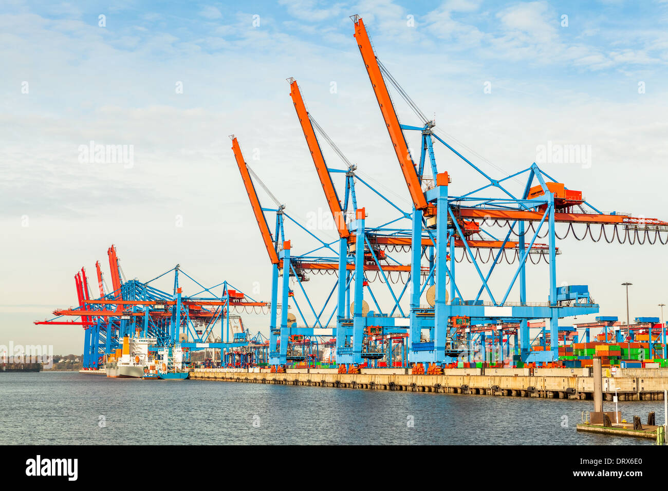 Deserted port terminal in a harbour for loading and offloading cargo ...