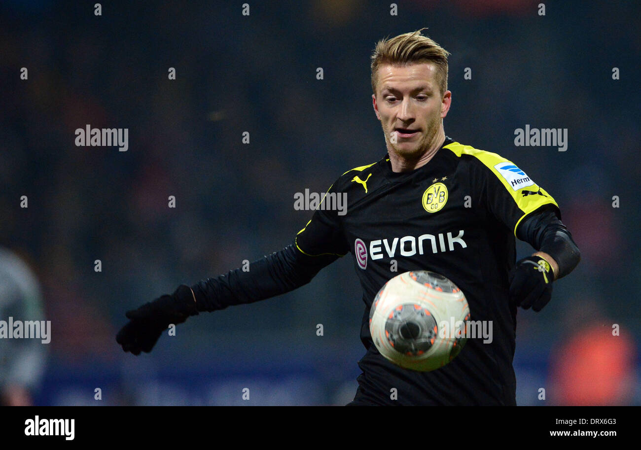 Braunschweig, Germany. 31st Jan, 2014. Dortmund's Marco Reus in action ...