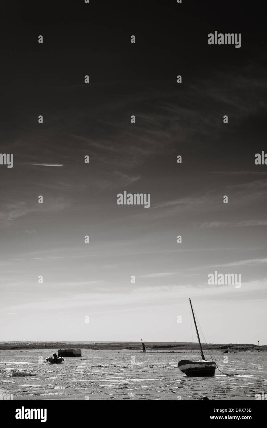 Black and white landscape image of Southend beach looking out at the ...