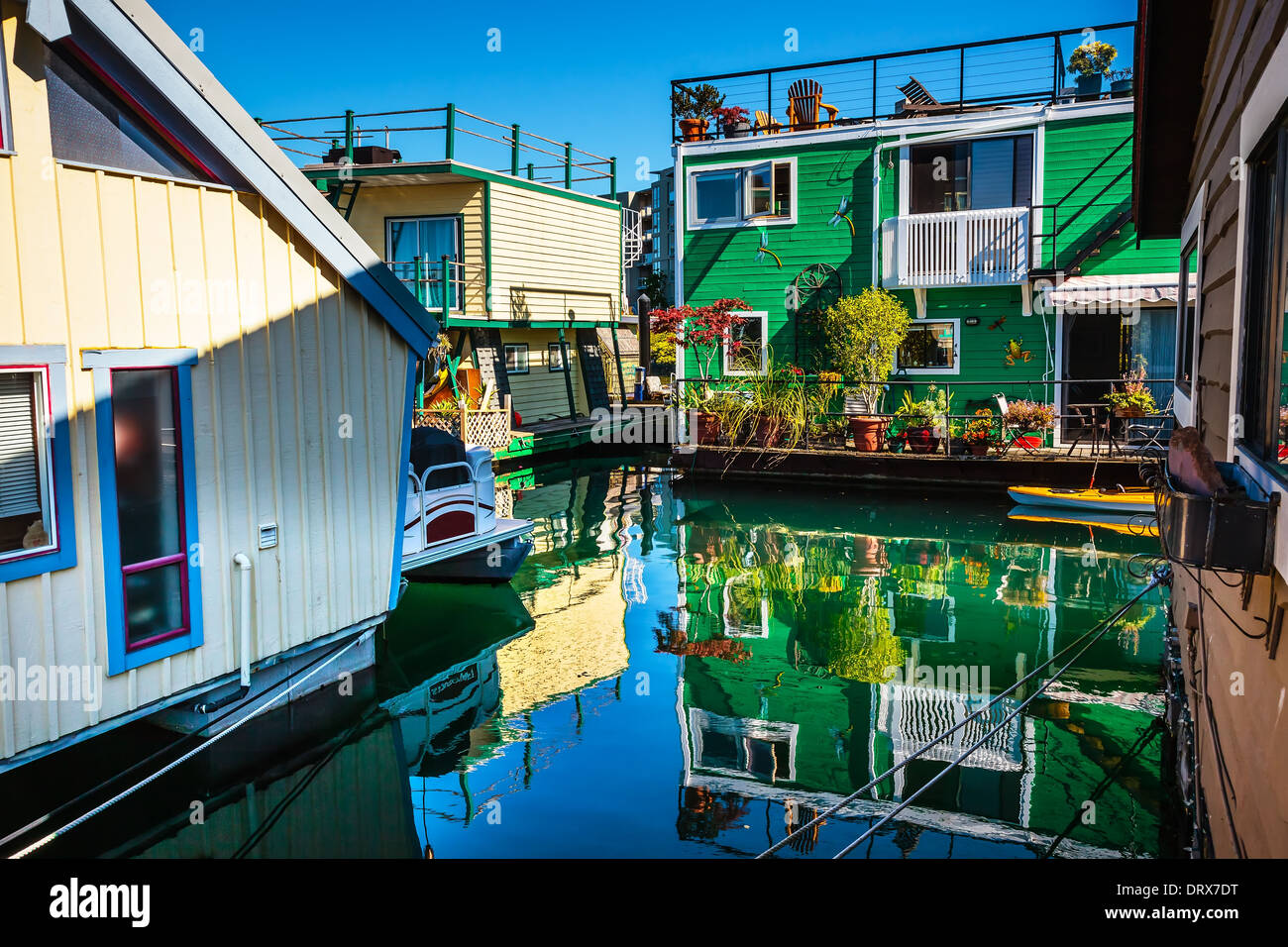 Floating Home Village Green Brown Houseboats Reflection Inner Harbor ...