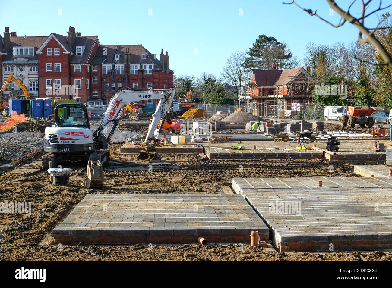 Construction site - concrete bases being built prior to the building of ...