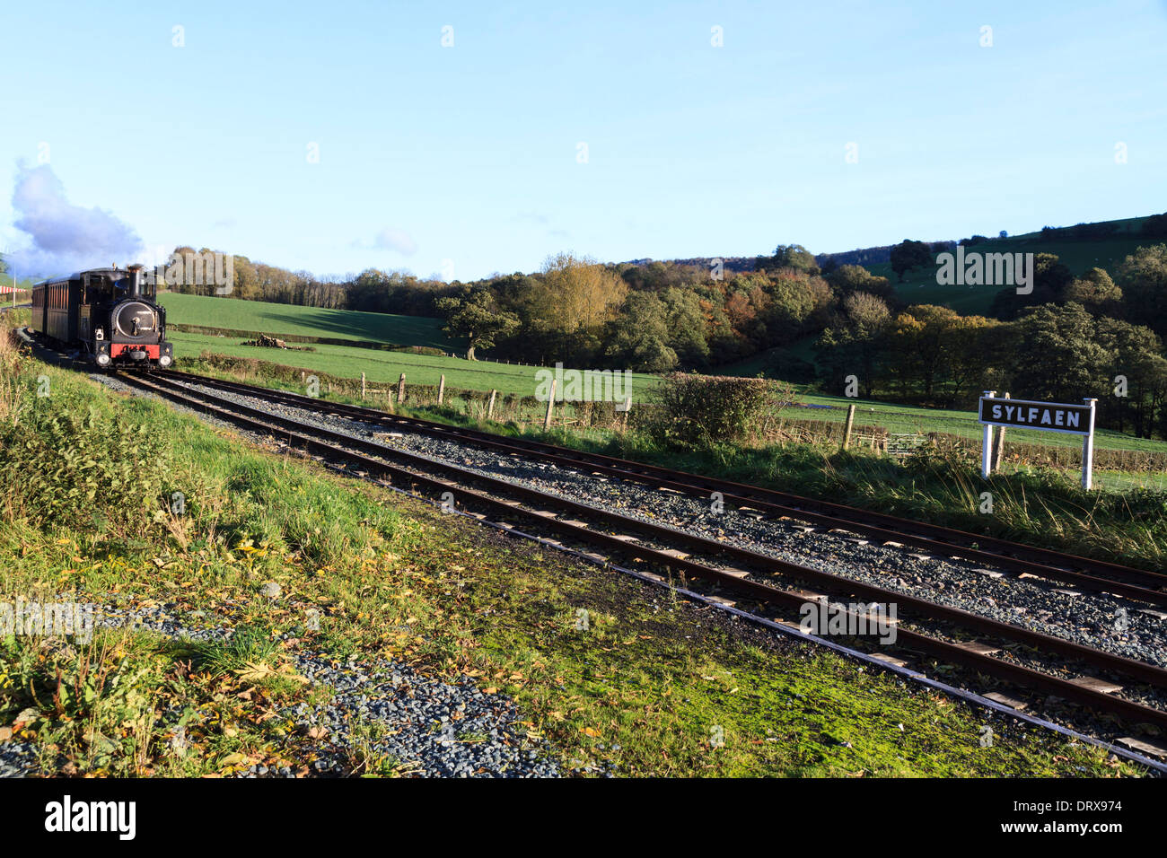 A steam train on the Welshpool and Llanfair Light Railway at Sylfaen in ...