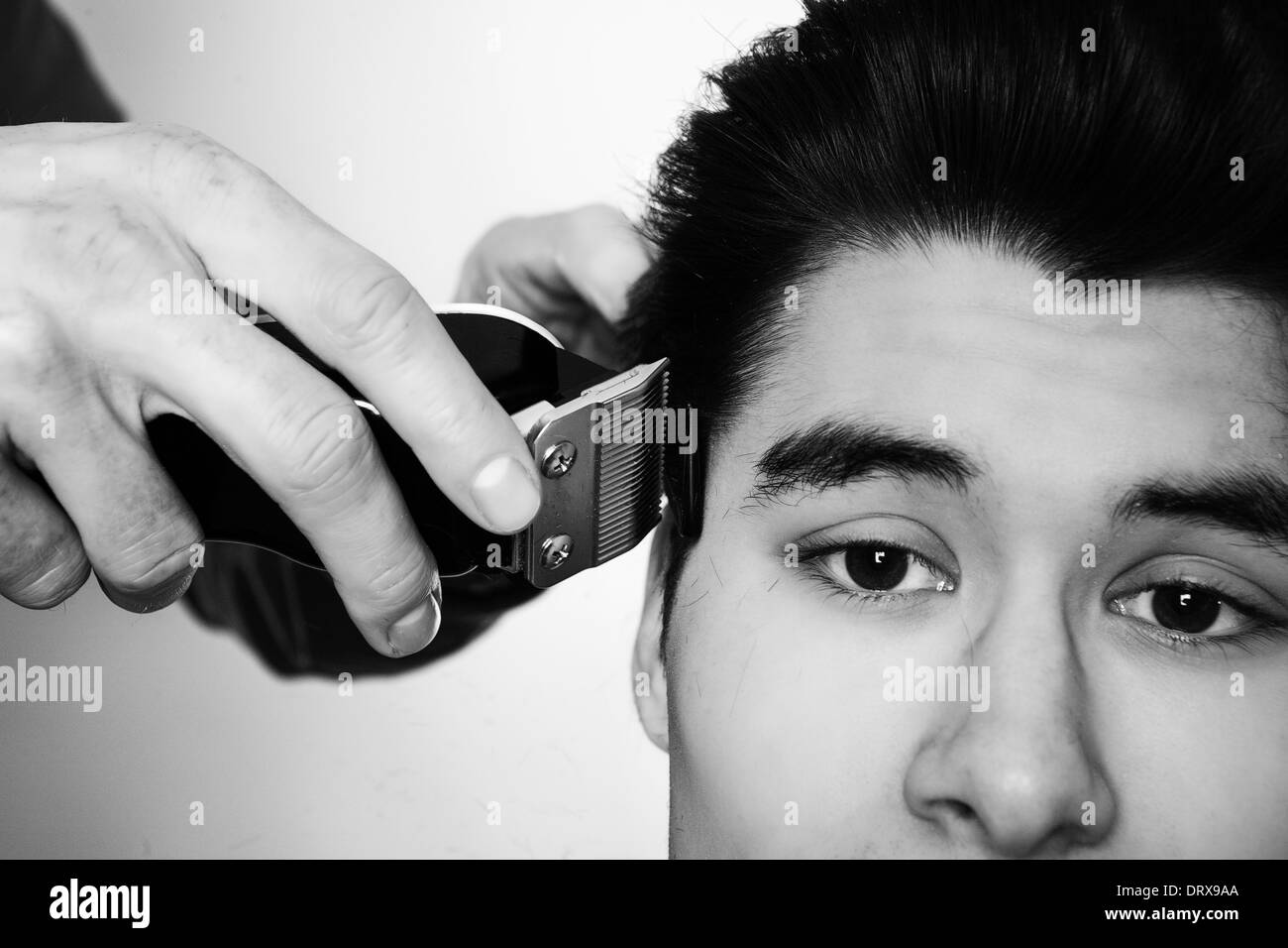 Barber haircut man close up Black and White Stock Photos & Images - Alamy