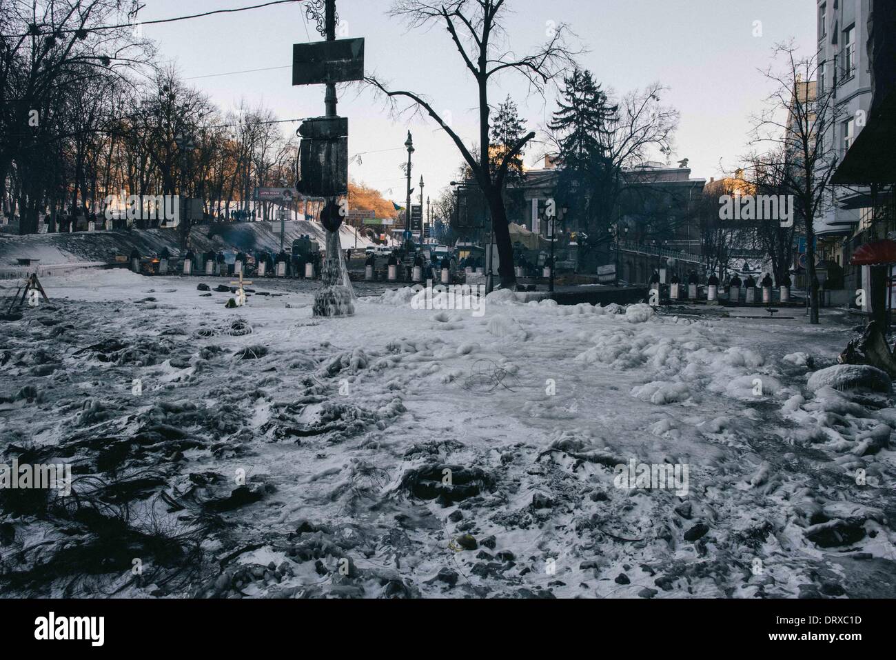 Kiev, Ukraine. 2nd Feb, 2014. The frontline is covered in snow as the ...