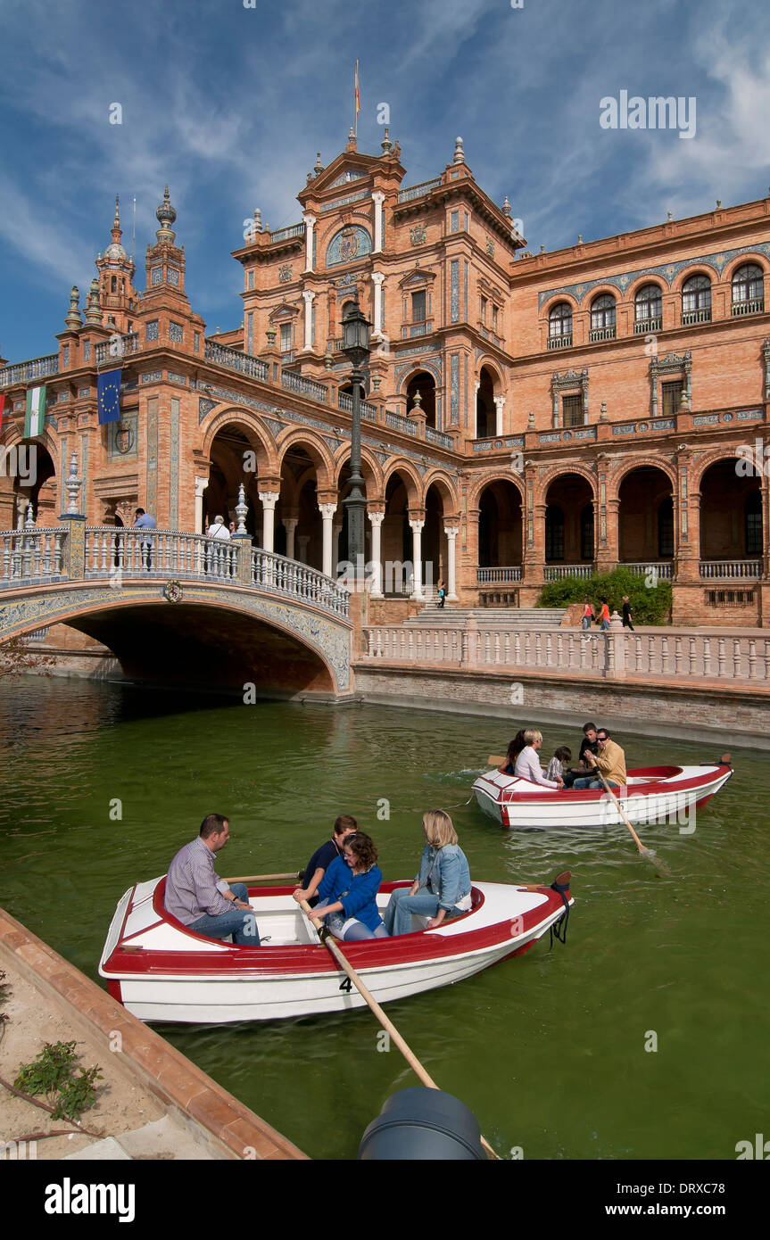 Plaza de Espana and boats, Seville, Region of Andalusia, Spain, Europe ...