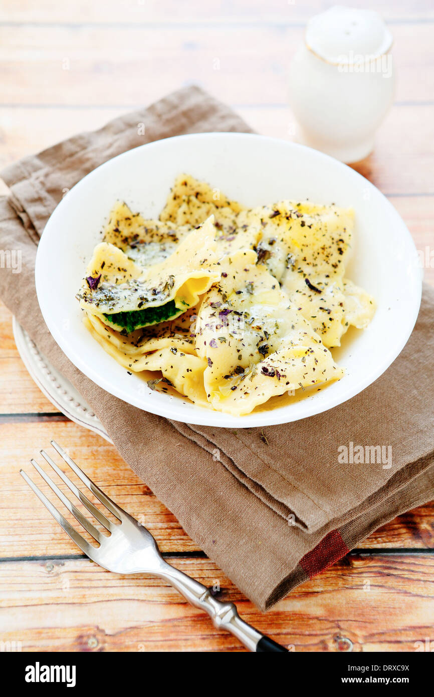ravioli in a white bowl, food closeup Stock Photo - Alamy