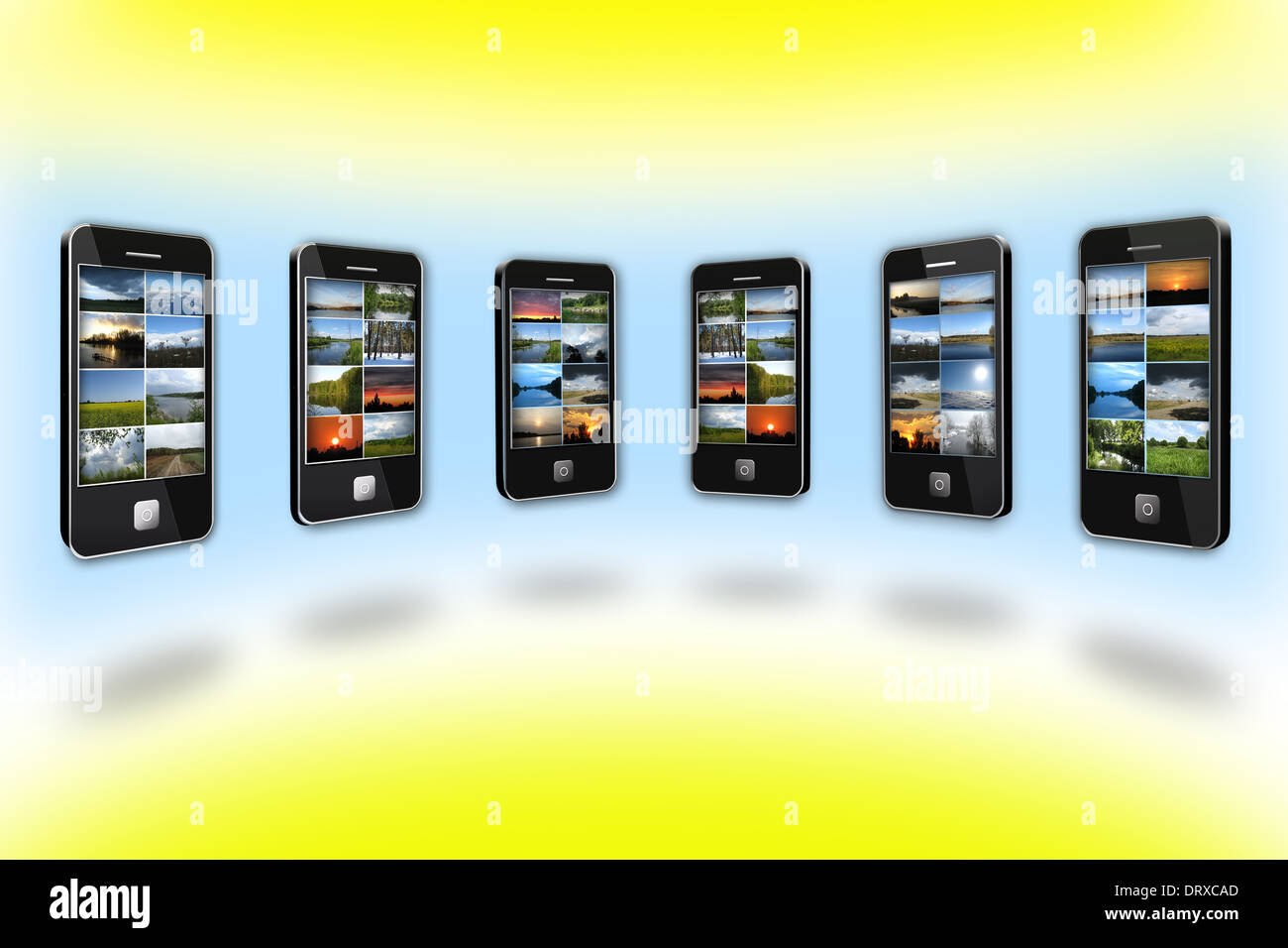 modern mobile phones with different colored images Stock Photo - Alamy