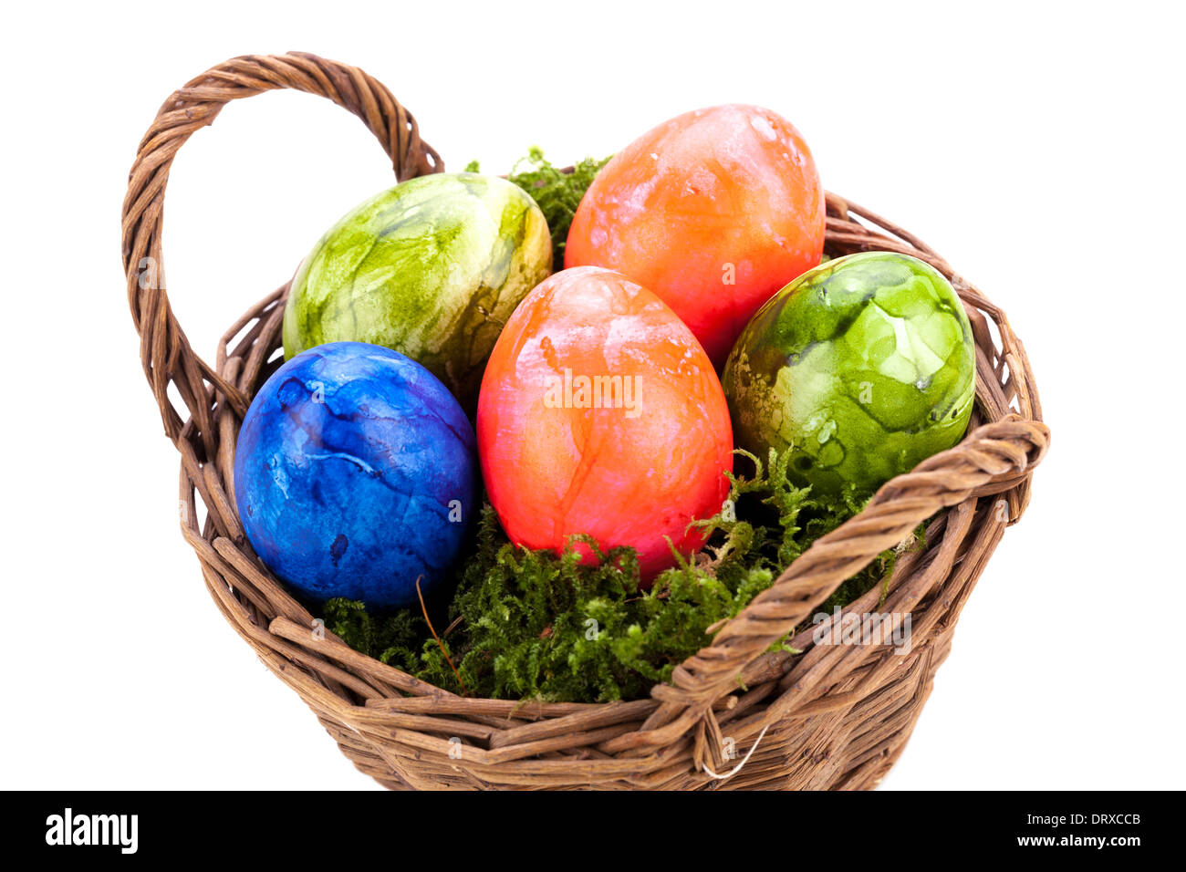 Rustic wicker basket of brightly coloured hand-painted traditional ...