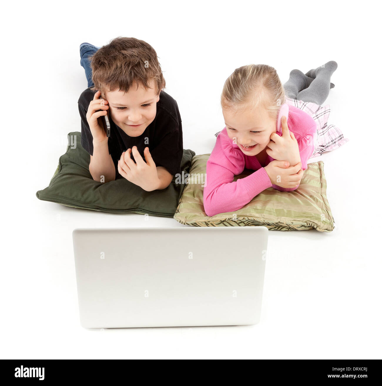 Beautiful little girl calling phone Cut Out Stock Images & Pictures - Alamy