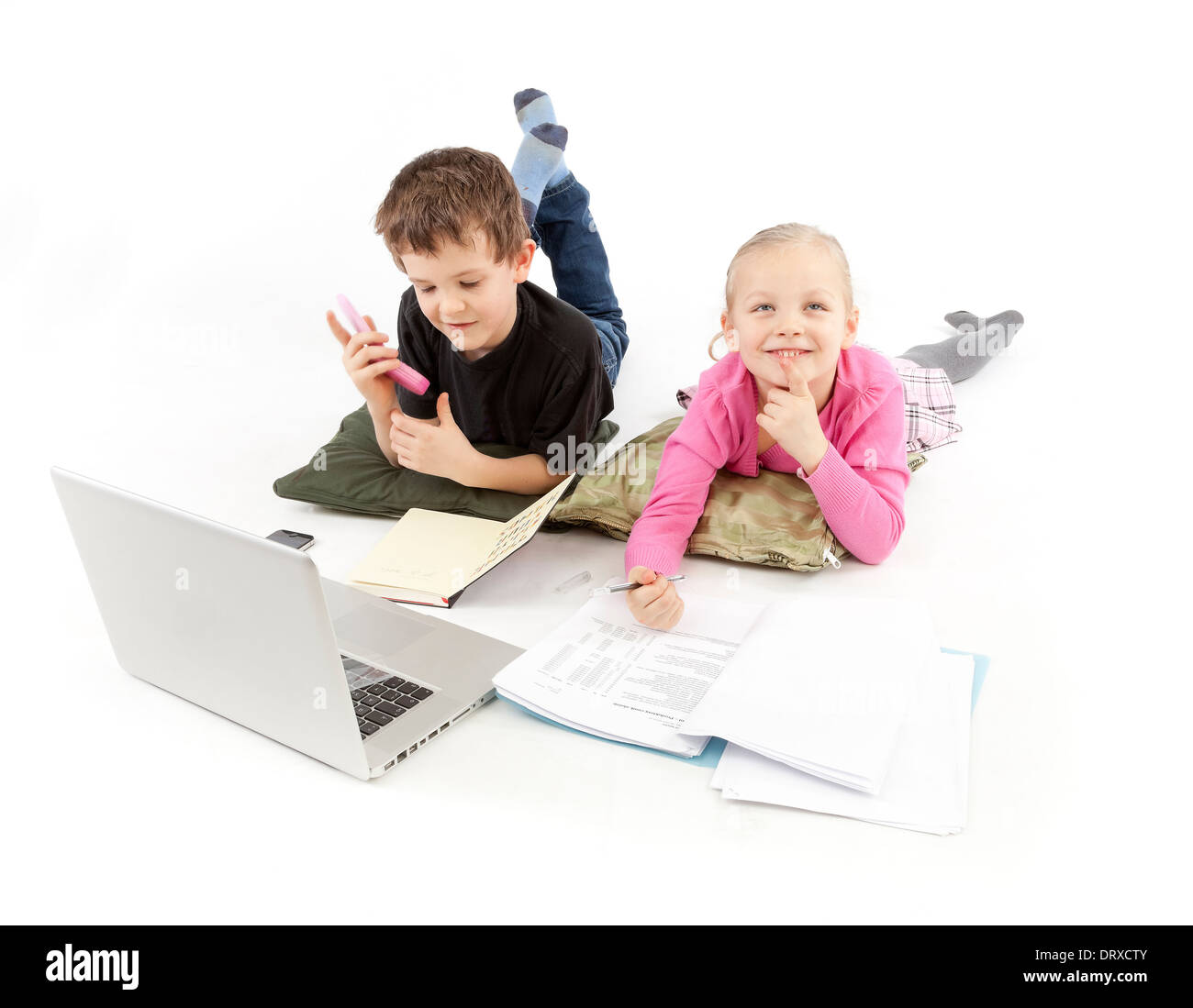 Child Boss and his child Secretary watching the Laptop and call Stock ...