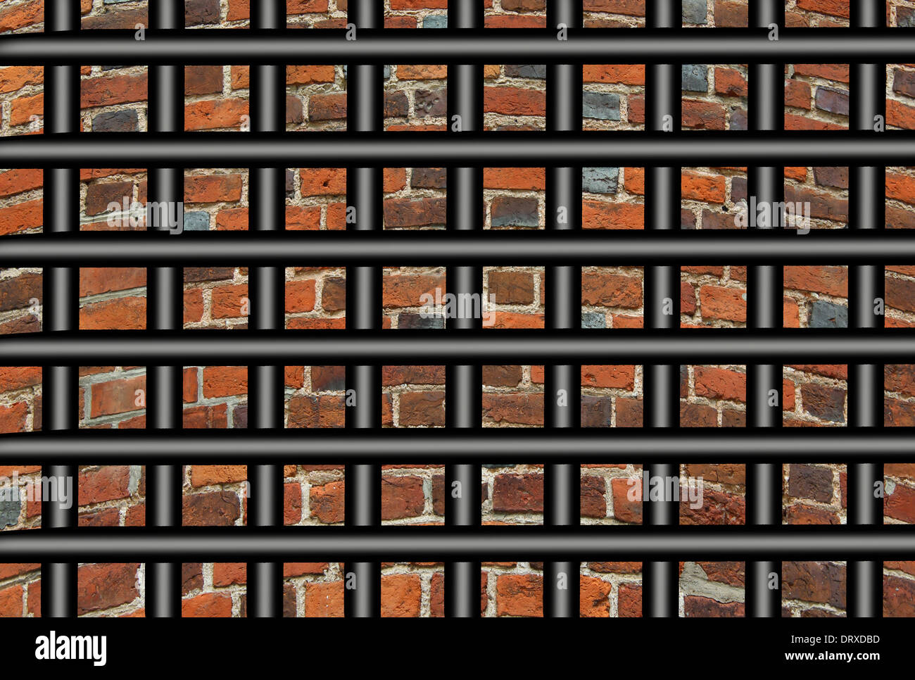 Prison's bars and wall from red brick Stock Photo - Alamy
