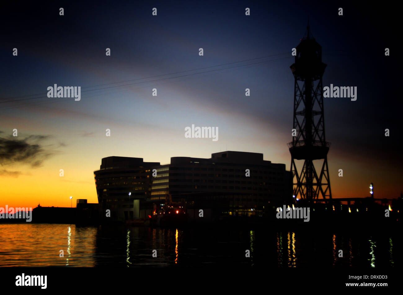 Sunrise in Barcelona downtown,wtc,columbus,port Stock Photo - Alamy