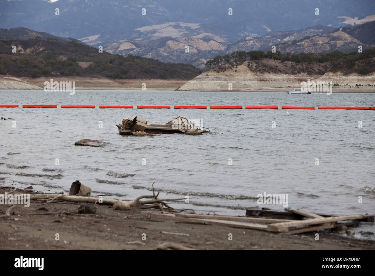 Cachuma Lake, California, USA. 2nd Feb, 2014. A sunken boat is revealed ...