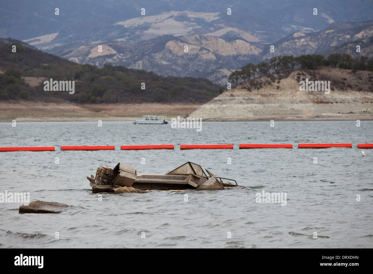 Cachuma Lake, California, USA. 2nd Feb, 2014. A sunken boat is revealed ...