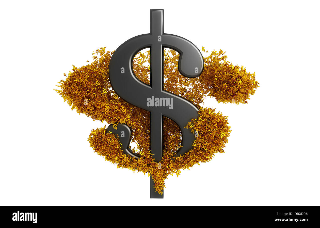 Gold cent symbols crashing like a wave over a dollar icon Stock Photo ...