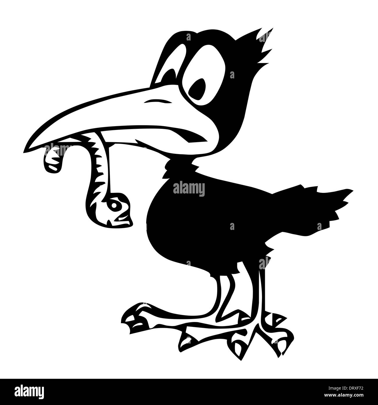 Illustration of funny crow with a worm in its beak Stock Photo - Alamy
